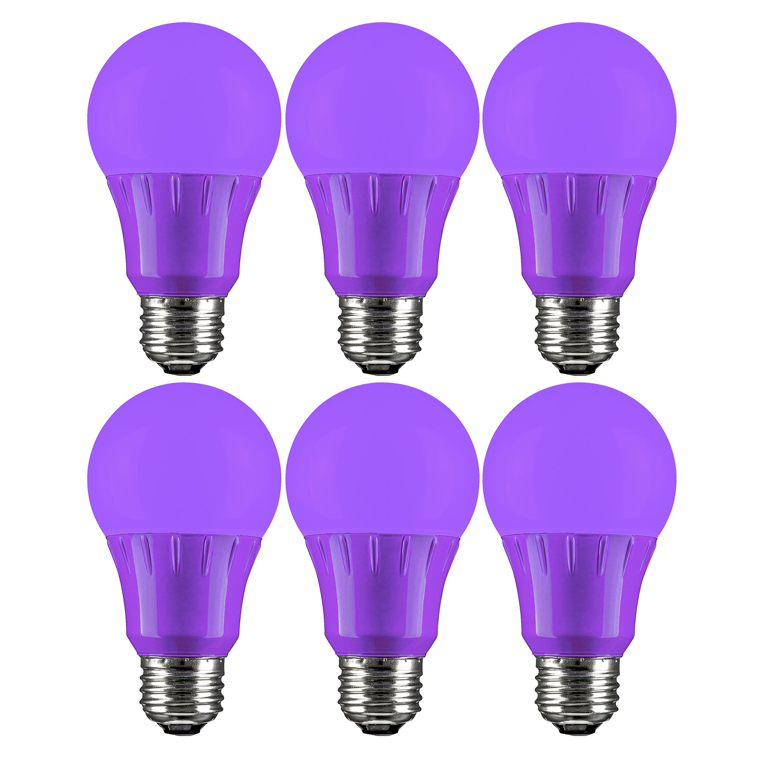 Sunlite 40946 LED A19 Colored Light Bulb, 3 Watts (25w Equivalent), E26 Medium Base, Non-Dimmable, UL Listed, Party Decoration, Holiday Lighting, 6 Count, Purple