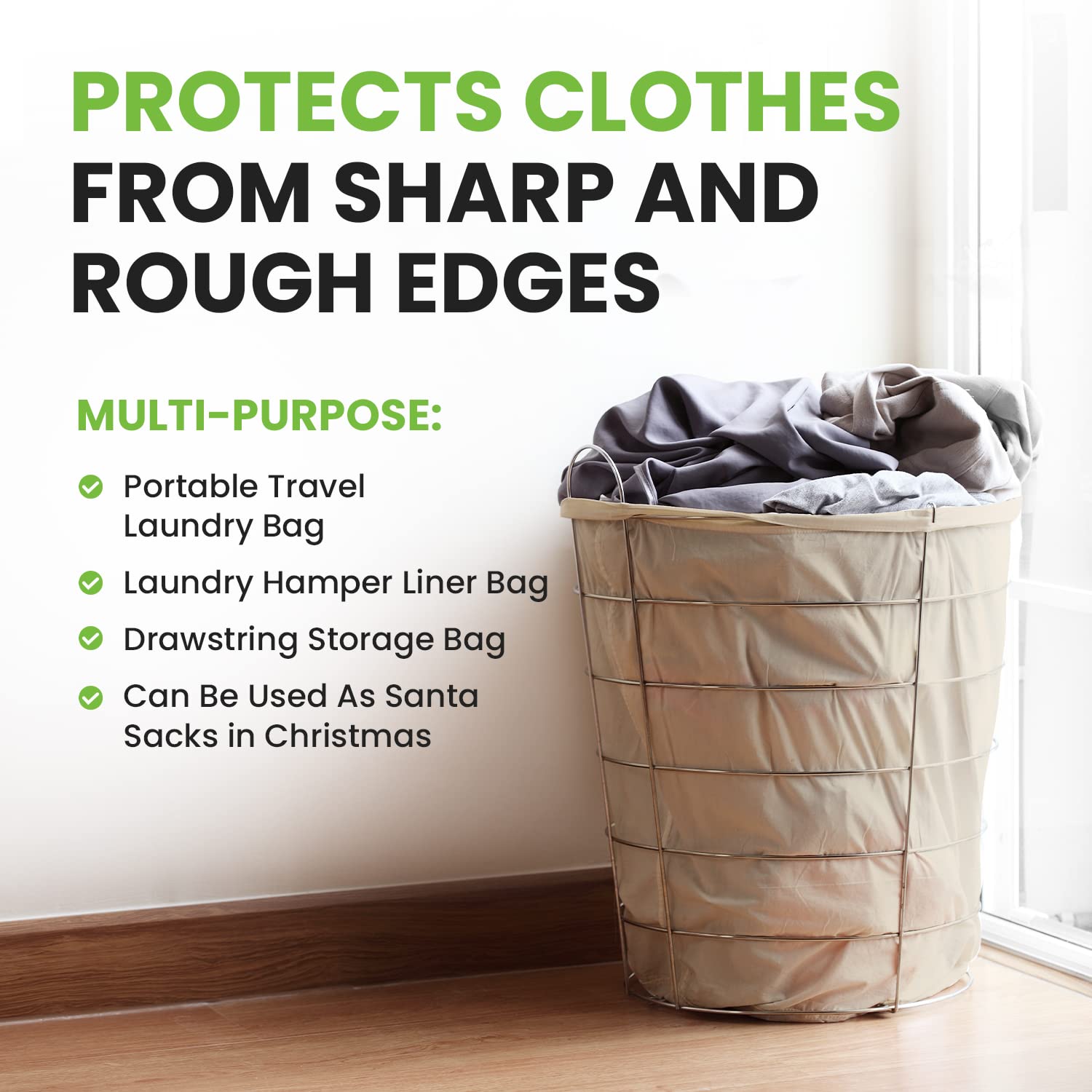 PACK of 2, 100% Cotton Extra-Large Laundry Bag 24 Inches by 36 Inches in Natural Color by Linen Clubs - Lightweight and Durable, gives you a long-term solution to your laundry carrying needs