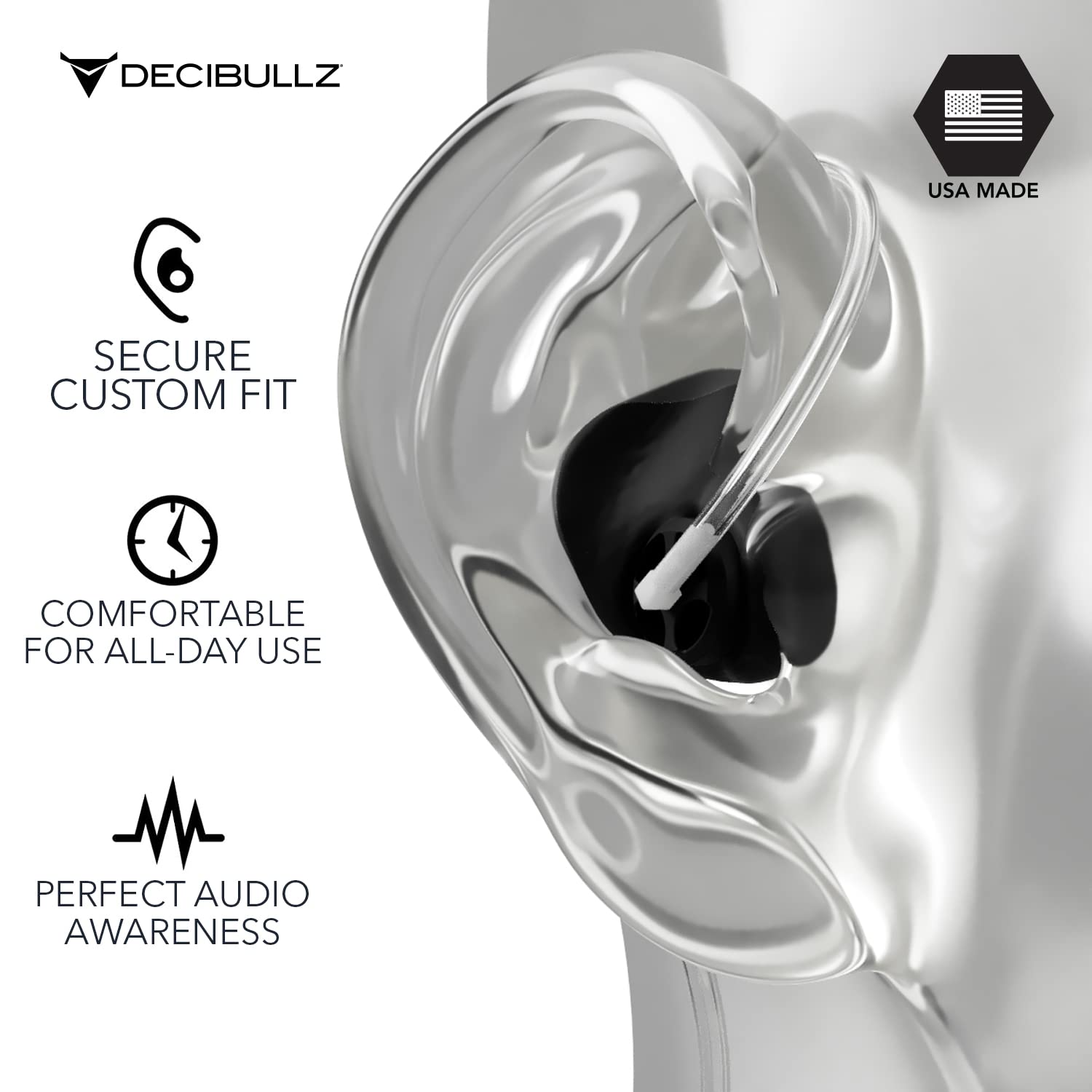 Decibullz - Custom Molded Security Radio Adapters, Thermo-Fit Earpieces Designed for Clear Acoustic Tube Radios (Awareness)
