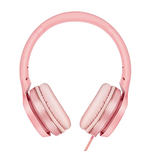 LORELEI S9 Wired Headphones with Microphone for School,On-Ear Kids Headphones for Girls Boys,Folding Lightweight and 3.5mm Audio Jack Headset for Phone, Ipad,Tablet, PC, Chromebook (Pearl Pink)