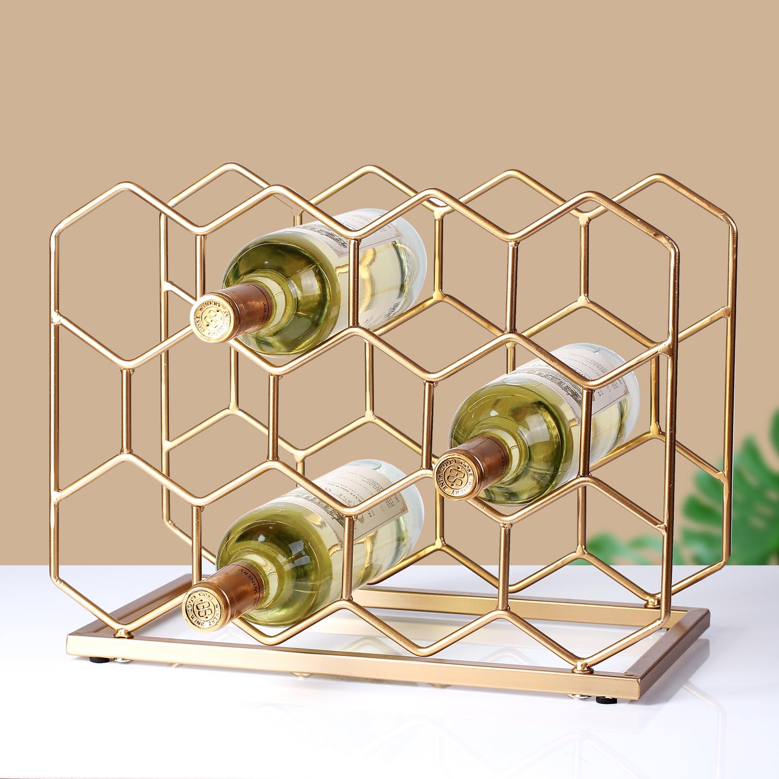 Drincarier 14 Bottle Countertop Wine Rack - Freestanding Modern Gold Metal Wine Rack - Tabletop Wine Holder Stand for Cabinet, Pantry, Wine Bottle Storage…