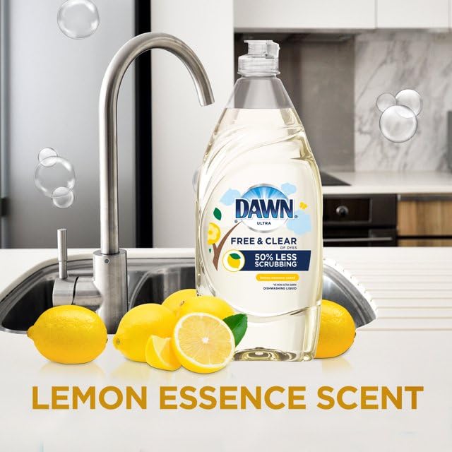 Dawn Ultra Pure Essentials Dishwashing Liquid Dish Soap, Free and Clear of Dyes, Lemon Essence Scent, 34 Fl. Oz (Pack of 3)