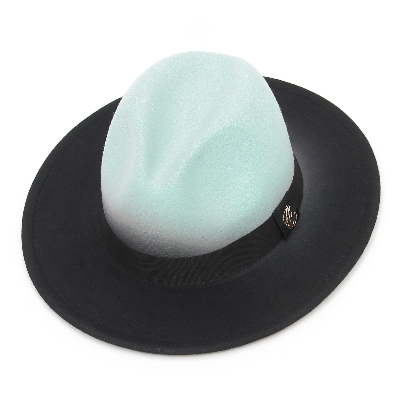 EOZY Gradient Color Fedora Hat for Women & Men Wide Brim Felt Hat with Belt Buckle/Camel