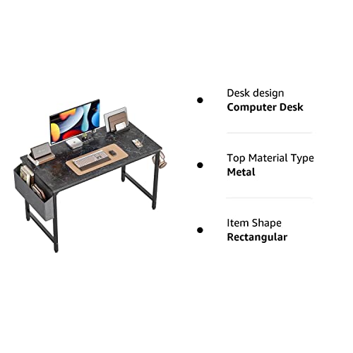 CubiCubi Computer Desk 47 Inch Study Writing Table for Home Office, Modern Simple Style PC Table with Storage Bag, Black Marble