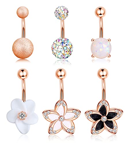 Dochais Belly Button Rings Belly Rings Surgical Stainless Steel Body Piercing Belly Button Ring Navel Rings for Women (Rose Gold)