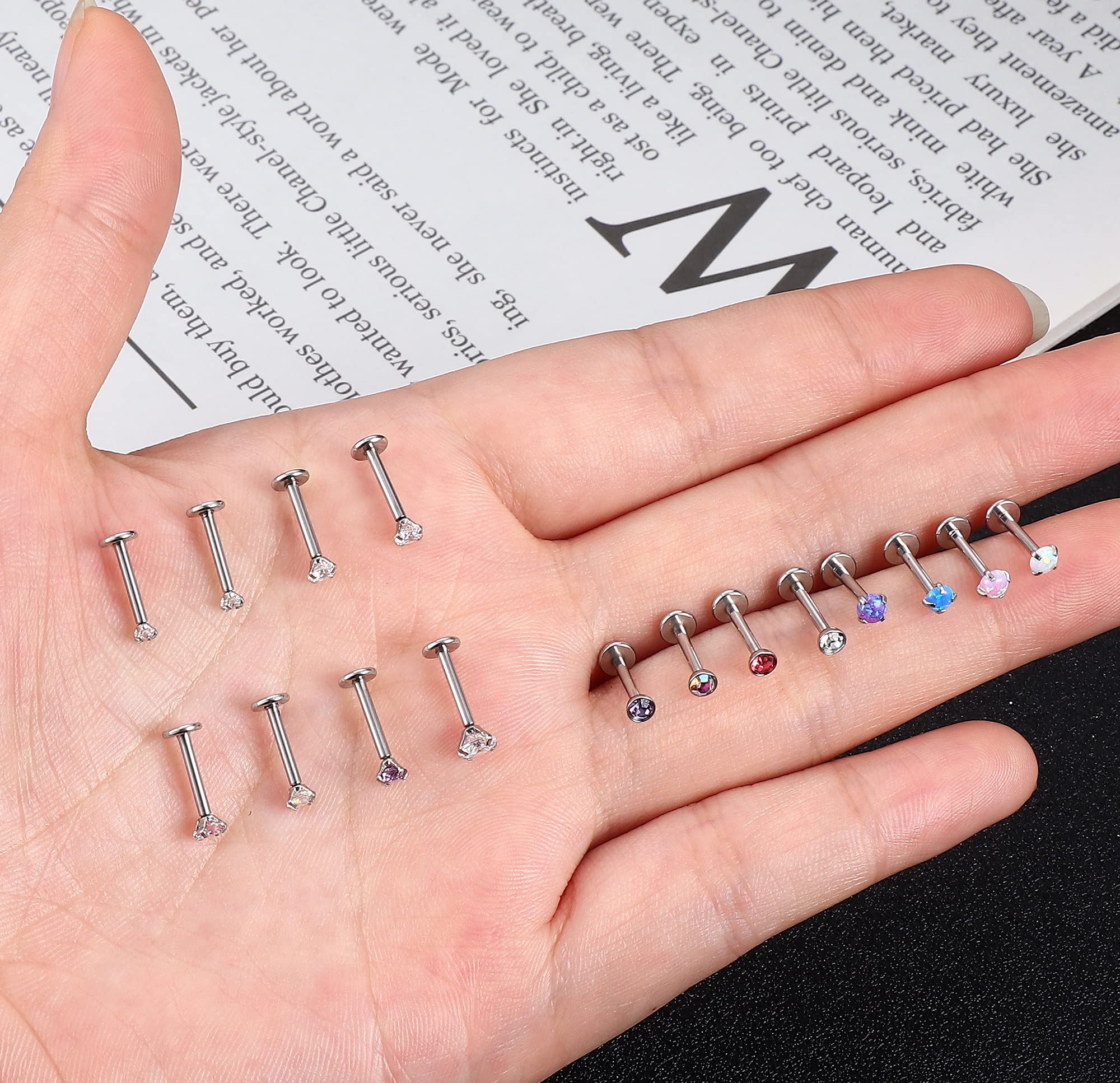 Dochais Pack of 10-36 Lip Piercing Couch Piercing Studs Helix Tragus Bars Stud Piercing Earrings Cartilage Barbell Piercing Cartilage Tragus for Women Men, Stainless Steel