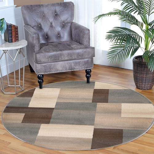Superior Indoor Area Rug, Jute Backing, Home Decor for Bedroom, Living Room, Office, Kitchen, Hallway, Floor Cover, Patchwork, Color Block, Plush, Clifton Collection, 5' Round, Multi Color