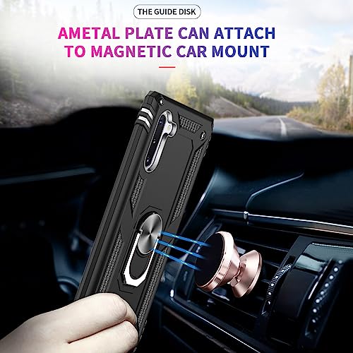 LeYi for Samsung Note 10 Case: Galaxy Note 10 Phone Case with [2 Pack] Camera Lens Protector, Military-Grade Shockproof Protective Case with Metal Ring Kickstand for Samsung Note 10, Black