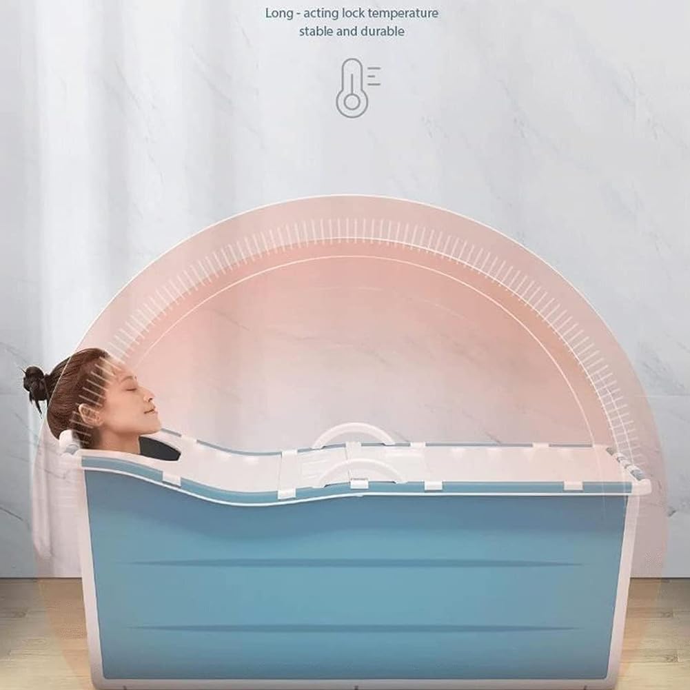 MegLob Lightweight Foldable Bathtub, Foldable Collapsible Bathtub Portable Bathtub Adult, Large Foldable Soaking Freestanding Bathtub with Lids, Ideal for Hot Bath Ice Bath for RV,Blue