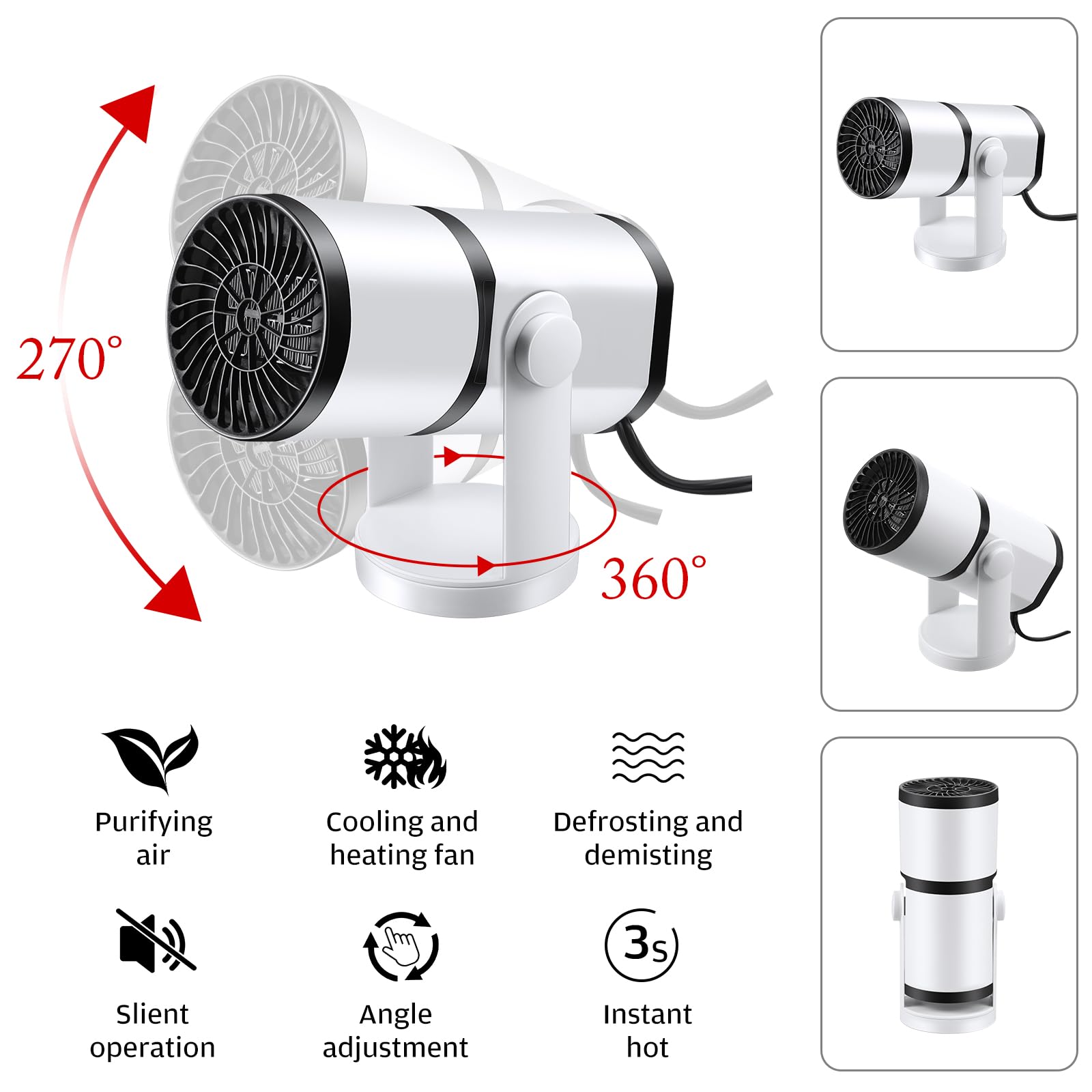 Datanly Portable Car Heater 12V Car Heater That Plugs into Cigarette Lighter, Defroster for Car Windshield, 150W 2 in 1 Heating and Cooling Fast Heating Defrost Defogger Rotation Fan(1 Pcs)