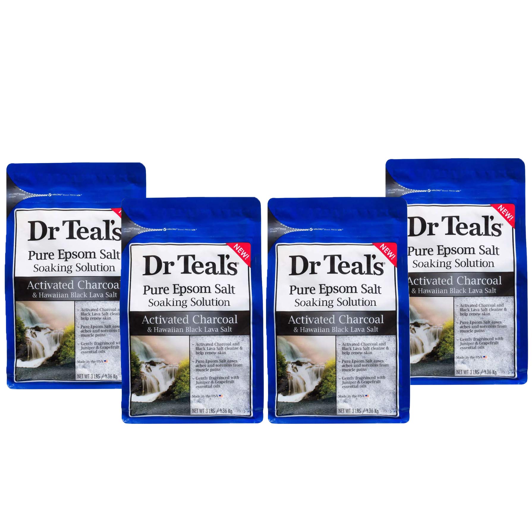 Dr Teal's Activated Charcoal & Lava Salt Soaking Solution, 3 lbs (Pack of 4)