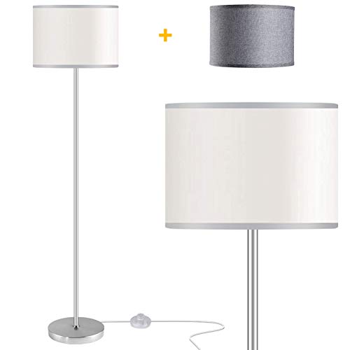 Floor Lamps for Living Room with 2 Lamp Shades, LED Modern Standing Lamp Simple Design, Tall Reading Pole Lamp Standing Light, Silver Floor Lamps for Bedroom, Office, Study Room by PARTPHONER