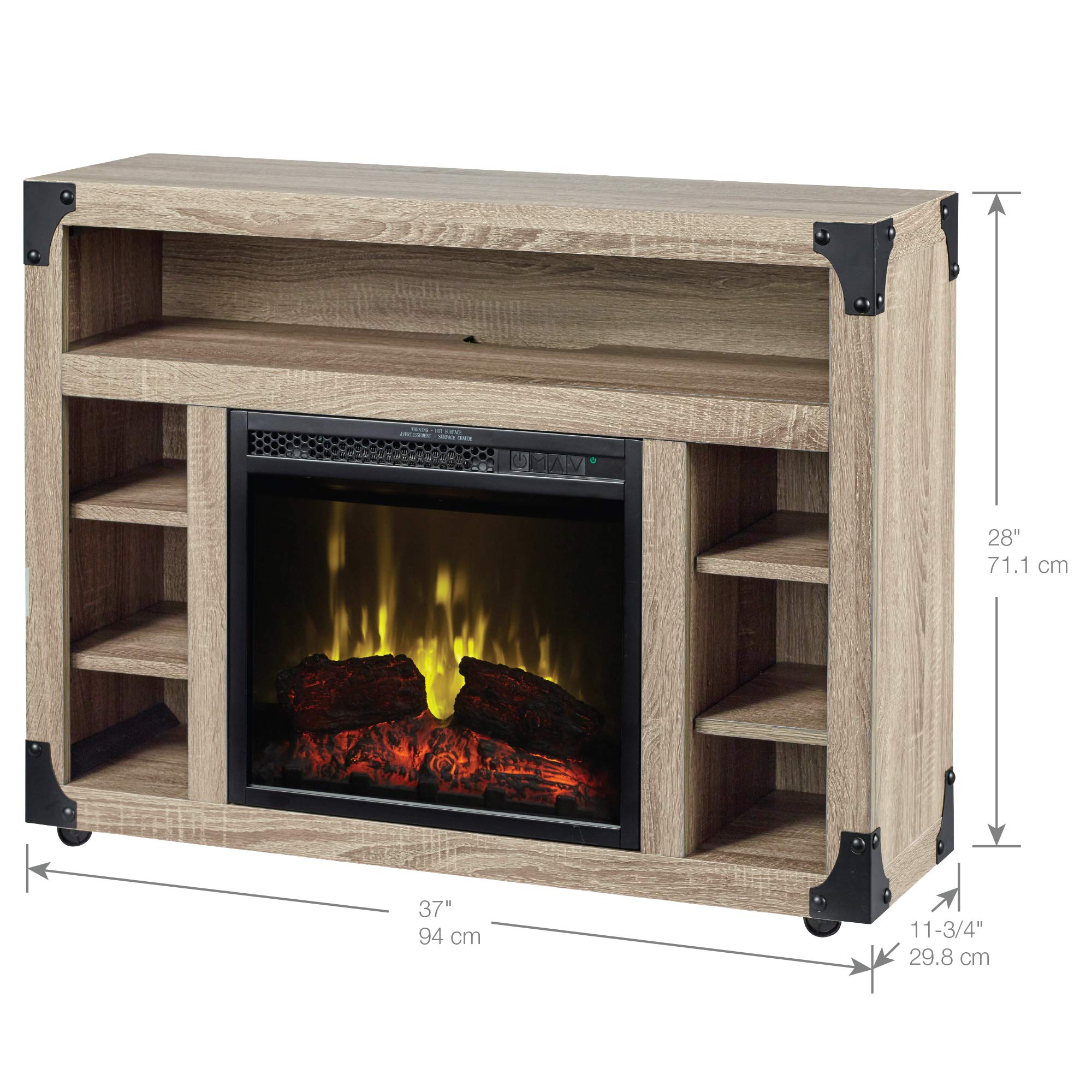 Dimplex Chelsea TV Stand with 18" Electric Fireplace (Model: C3P18LJ-2086DO), 120V, 1500W, 12.5 Amps, Distressed Oak