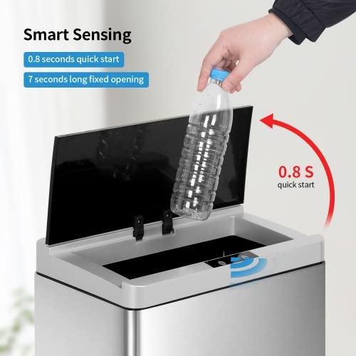 NiamVelo 13 Gallon Automatic Kitchen Trash Can with Motion-Sensing Lid,Plastic Bathroom Trash Can, Touchless High-Capacity Garbage Can Rectangular Trash Can with Lid (Grey)