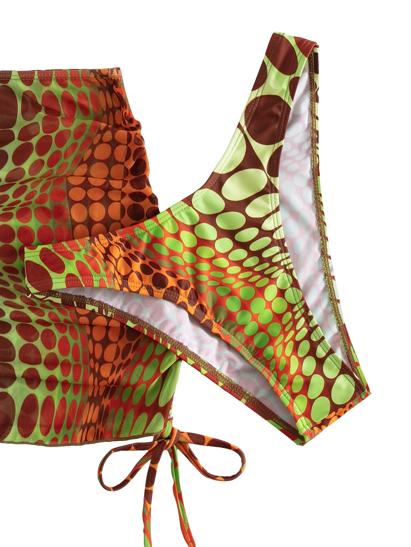 COZYEASE Women's 4 Piece Swimsuits Sexy Bikini Sets Triangle Bathing Suit with Mesh Cover Up Beach Skirt & Bandana Multicolor S