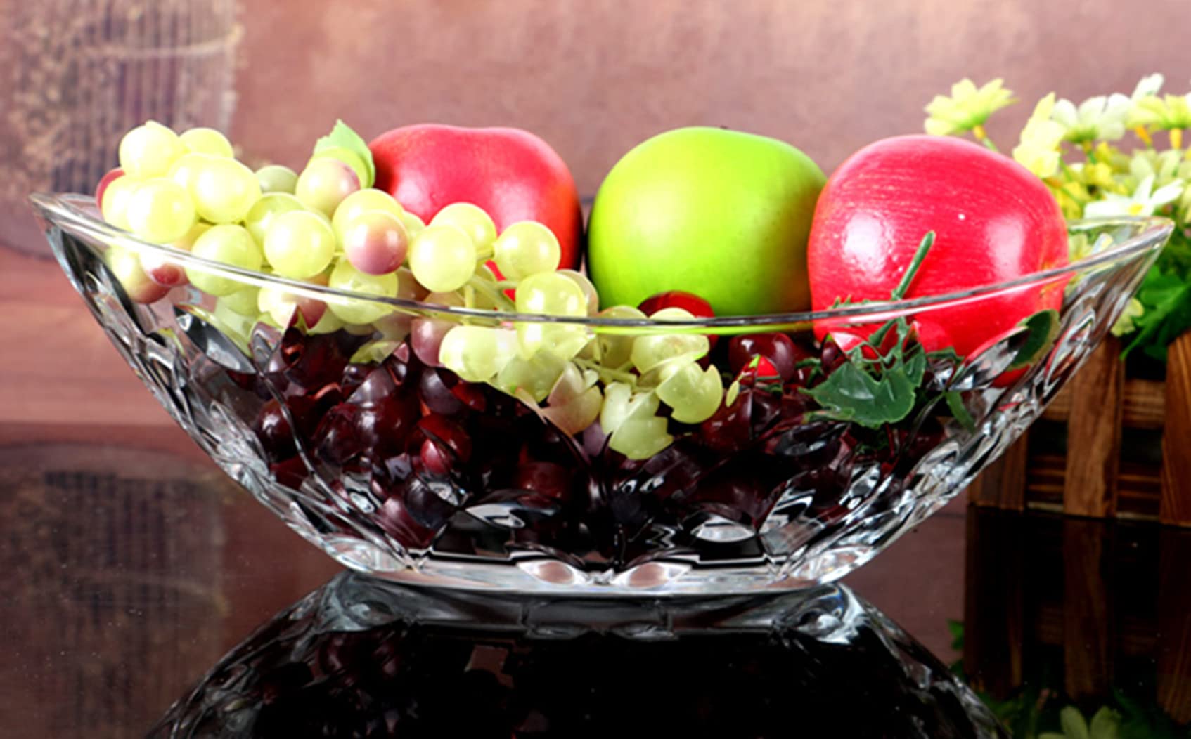 Elegant Crystal Serving Oval Bowl with Beautiful leaf design, Centerpiece For Home,Office,Wedding Decor, Fruit, Snack, Dessert, Server