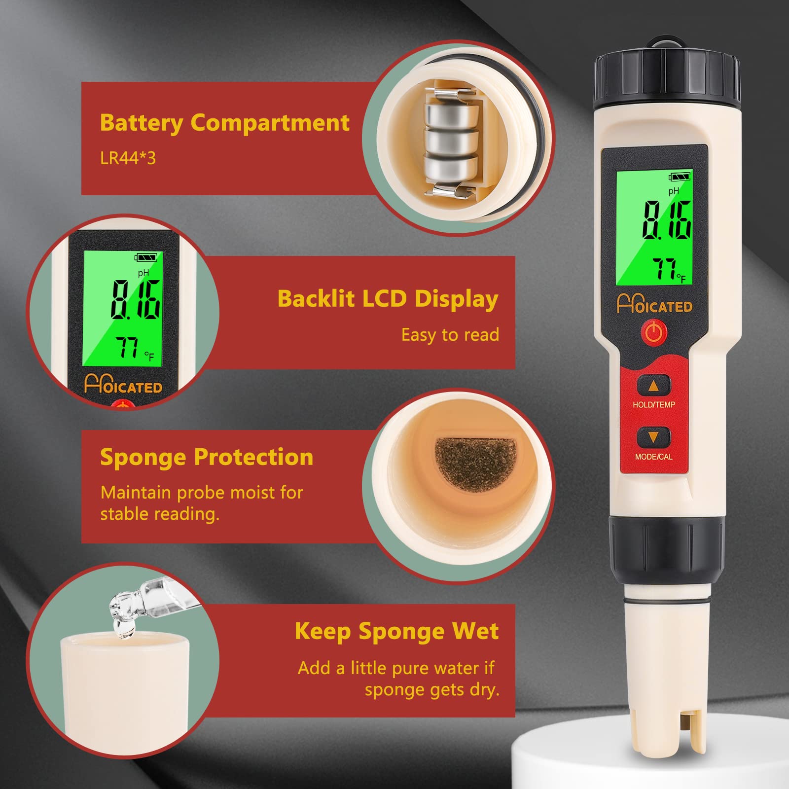 Digital Salinity and pH Tester for Saltwater Pool, HOICATED 5 in 1 pH Salt TDS EC Temp Meter for Swimming Pool Water, Accurate Salt Tester for Saltwater Aquariums, PPM and EC Meter for Hydroponics