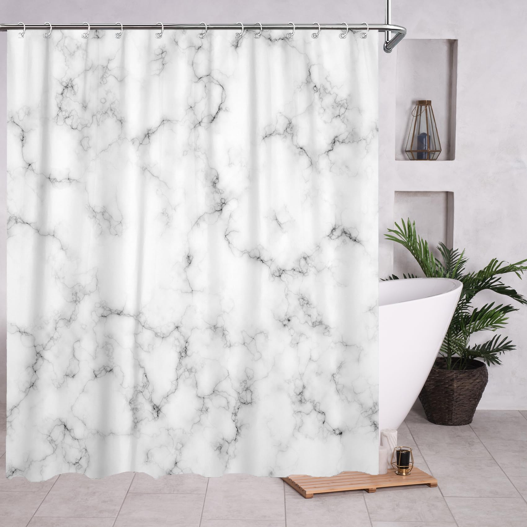 DuriLolly White Marble Shower Curtain 71x71 inch Abstract Gray White Texture Granite Shower Curtains Modern Ombre Cracked Art Bathroom Decor Waterproof Fabric Curtains Set Include Hooks