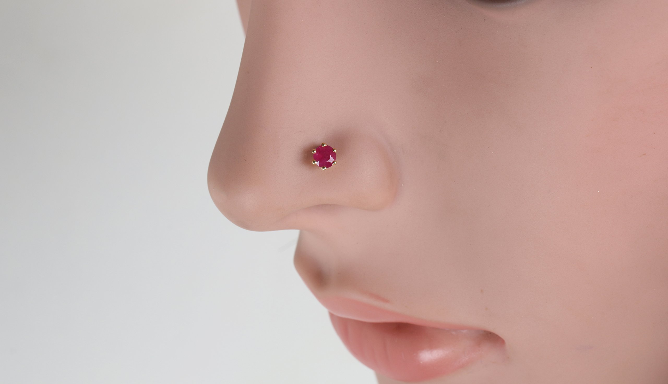 Demira Jewels Handcrafted Natural solitaire Red Ruby in 14K Yellow Gold with 8MM Post Lenght and 16 Gauge Thickness Long Screw Back.