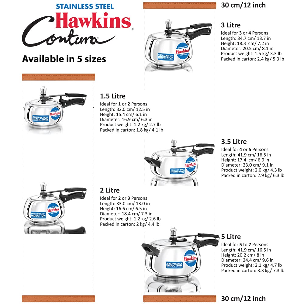 Hawkins SSC35 Induction Base Stainless Steel Pressure Cooker, 3.5L, Silver