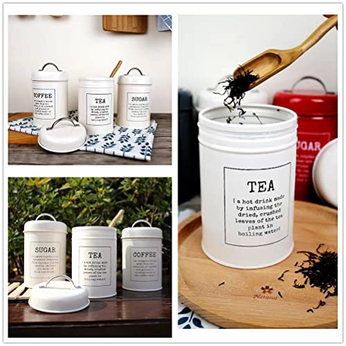 schonee Beige Kitchen Canisters, Rustic Farmhouse Canisters Set for Dry Food Storage, Metal Countertop Storage Jar, Set of 3 Coffee Sugar Tea Storage Containers(Set of 3 (Ivory White))