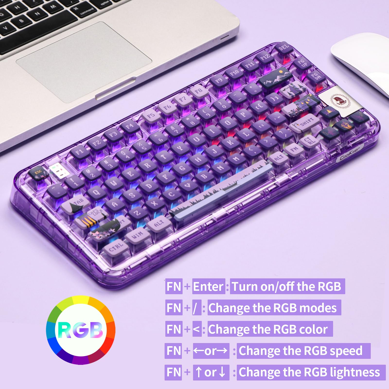 EPOMAKER CK75 75% Transparent Gasket Hot Swap RGB Bluetooth/2.4Ghz Wireless/Type-C Wired Gaming Keyboard with KSA Profile PBT Keycaps, Compatible with Win/Mac/Android(Purple,Clove Switch)…