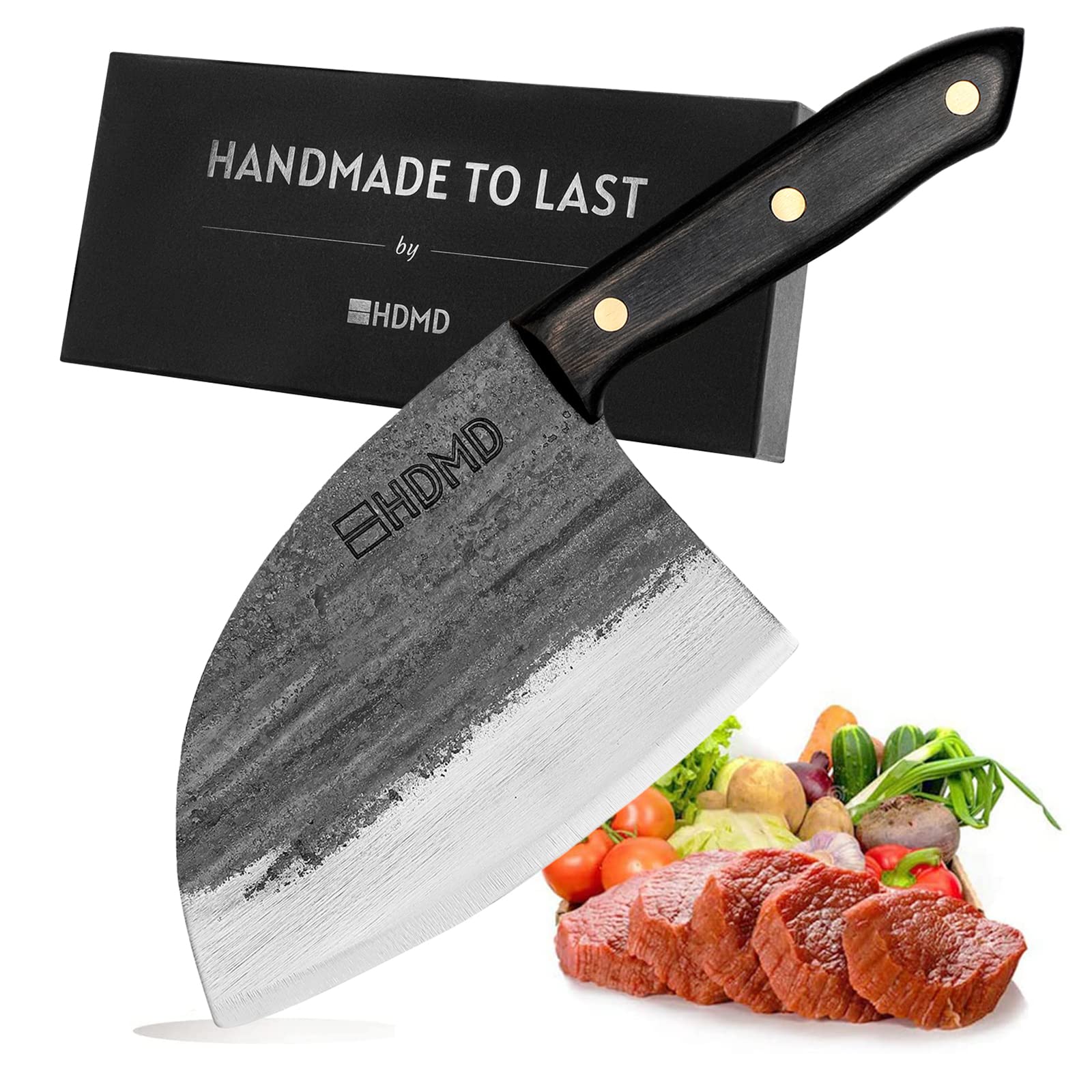 HDMD Serbian Chefs Knife Hand Forged Meat Cleaver Knife For Meat Cutting, Full Tang Serbian Knife High Carbon Steel Butcher Knife Kitchen Cleaver Knife
