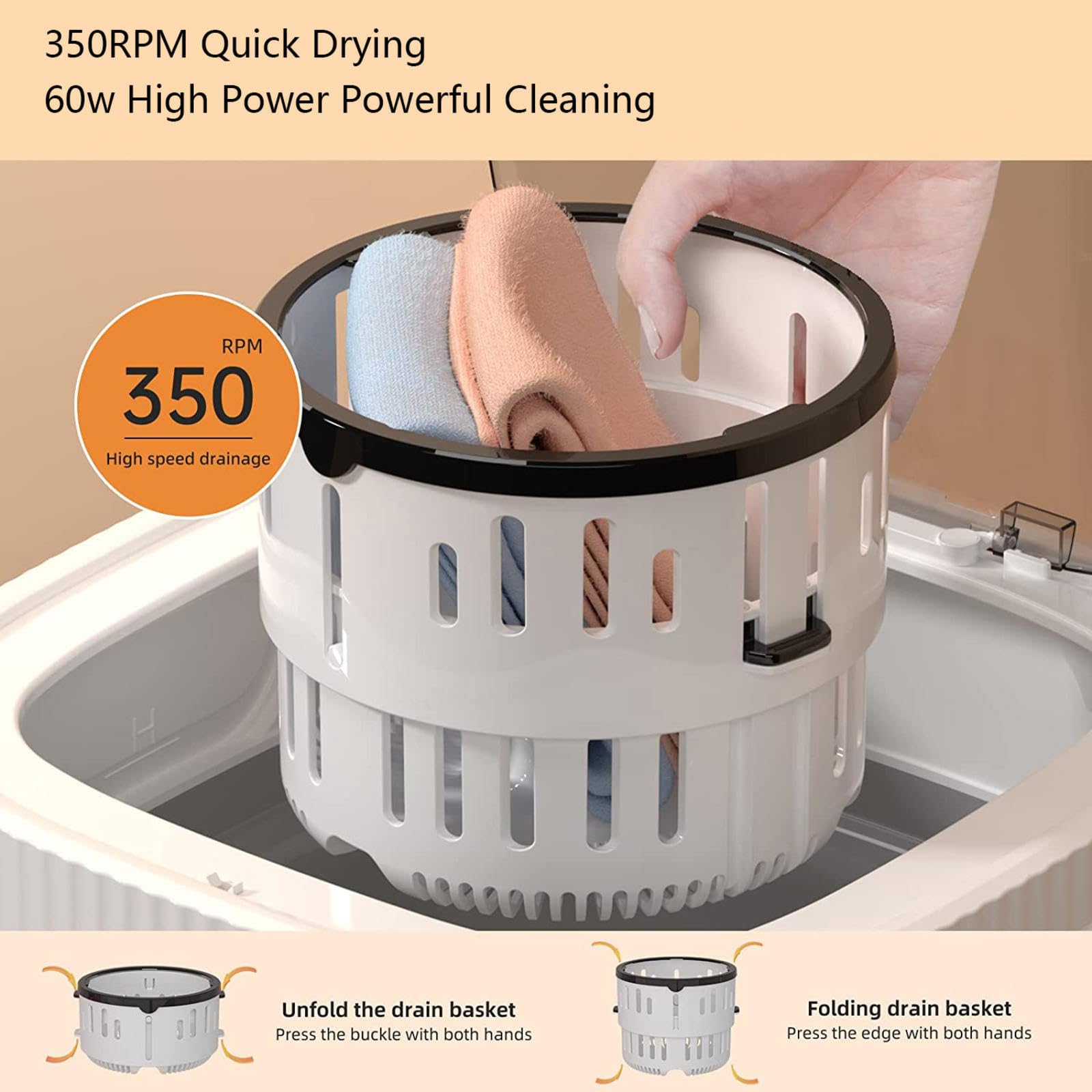 DIGBYS Mini Folding Washing Machine, Mini Washer Foldable 9L with 60w High Power, 350RPM, Clothes Washing Machines for Apartment,Laundry,Camping,Travel