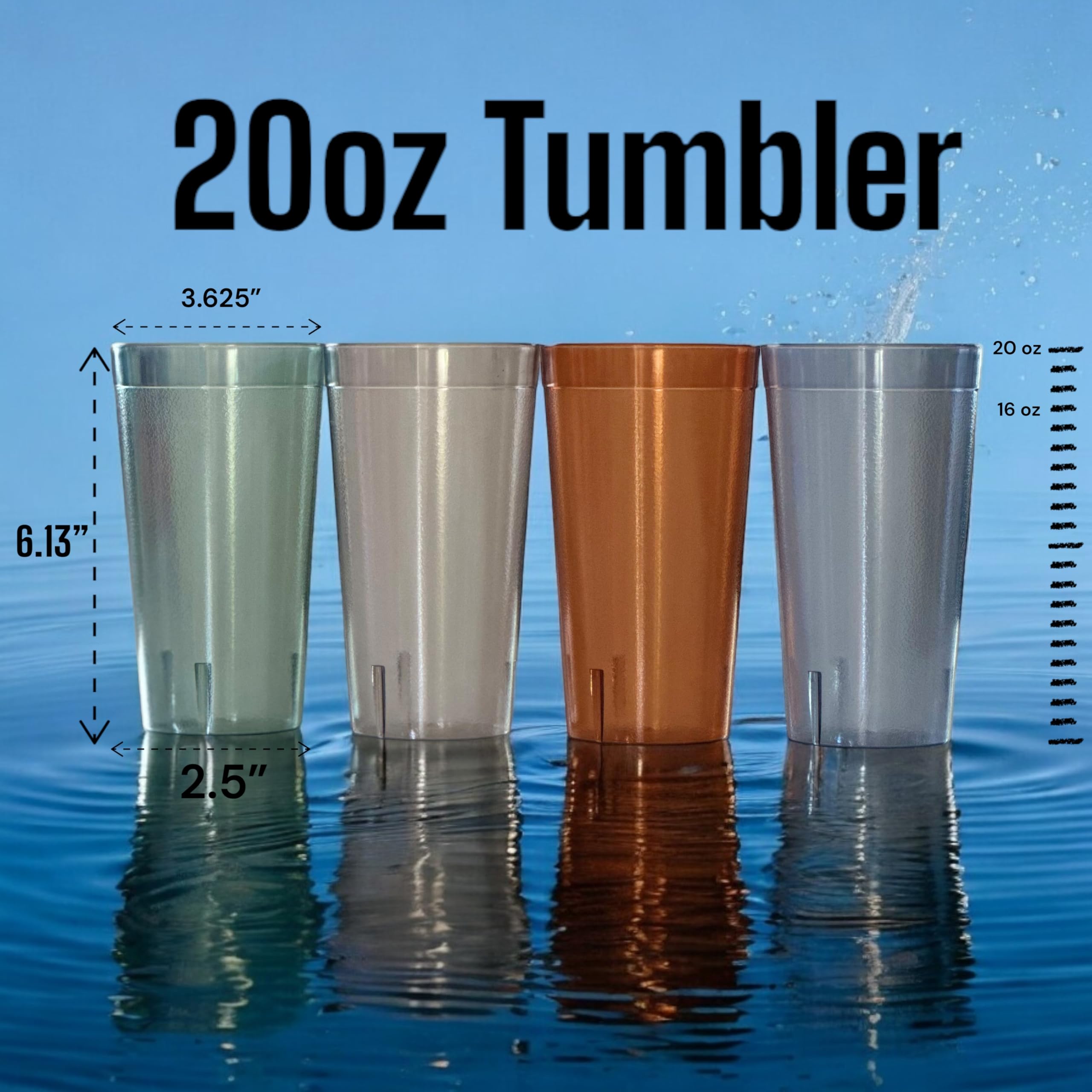 Oojami 20-ounce Plastic Reusable Tumblers, Assorted Colors Water Cups, Restaurant Style Drinking Glasses Set, Stackable, BPA-Free, Shatterproof, Top-Rack Dishwasher Safe (8, Earthy Elegance)