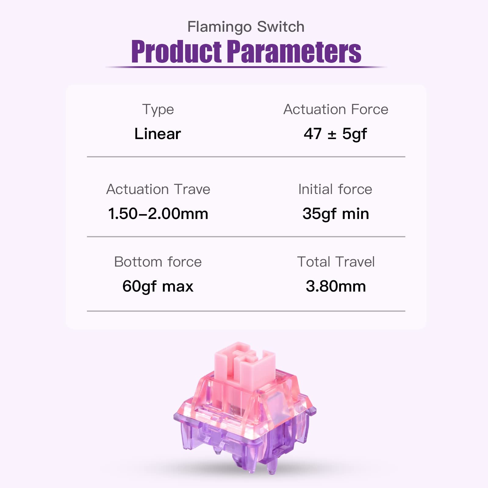 EPOMAKER Flamingo 30 Pieces 47gf Linear Mechanical Keyboard Switches Set, 35gf Initial Force Factory Lubed Switch with POM Stem, Dual Spring, PC Housing for Gaming DIY Keyboard