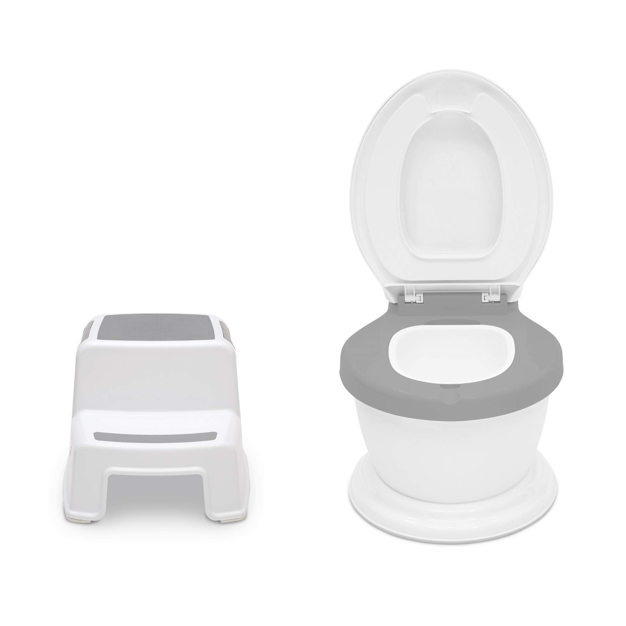 Delta Children Kid Size Potty and Step Stool 2-Piece Set - Realistic Potty and Step Stool Ideal for Potty Training, White/Grey