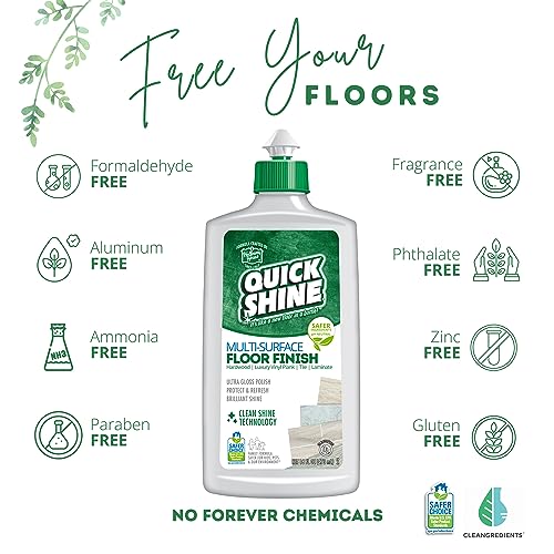Quick Shine Sustainable Hard Surface Floor Mop Kit with 3 Reusable Pads & 1 Safer Choice Floor Finish Cleaner 16oz | Use Wet + Dry | Squirt, Spread, Done | Hardwood, Luxury Vinyl Plank, Laminate