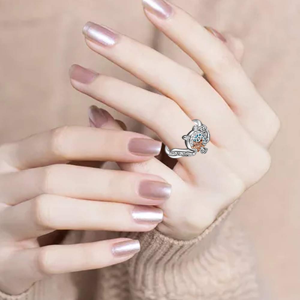 Daughter Mothers Ring with CZ Personalized Sea turtle Platinum Plating Rings for Mom Gift (JQWL) (Size:9)