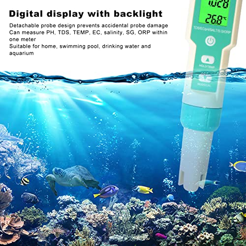 Digital Water Quality Meter, Handheld Water Quality Testing Pen Waterproof PH TDS Temperature EC Salinity SG ORP for Swimming Pool
