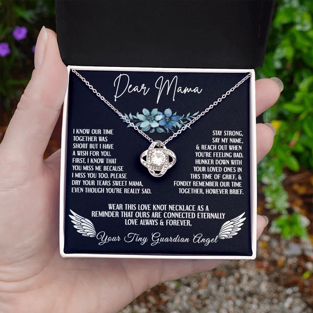 GLAVICY Dear Mama Poem Message Card with Love Knot Necklace Gift Set | Remembrance Gift for Mom Pregnancy Loss, Child Loss, Miscarriage | Give Her A Peace Gift