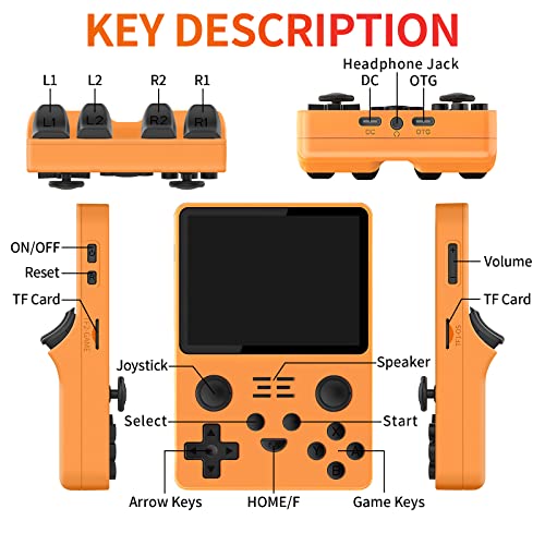 SERYUB RGB20S Handheld Game Console 3.5 inch HD Screen, Retro Consoles Classic Emulator Gaming Pre-Installed System Plug-in Headphones Preinstalled Hand Held Video Games System 64GB (Yellow)