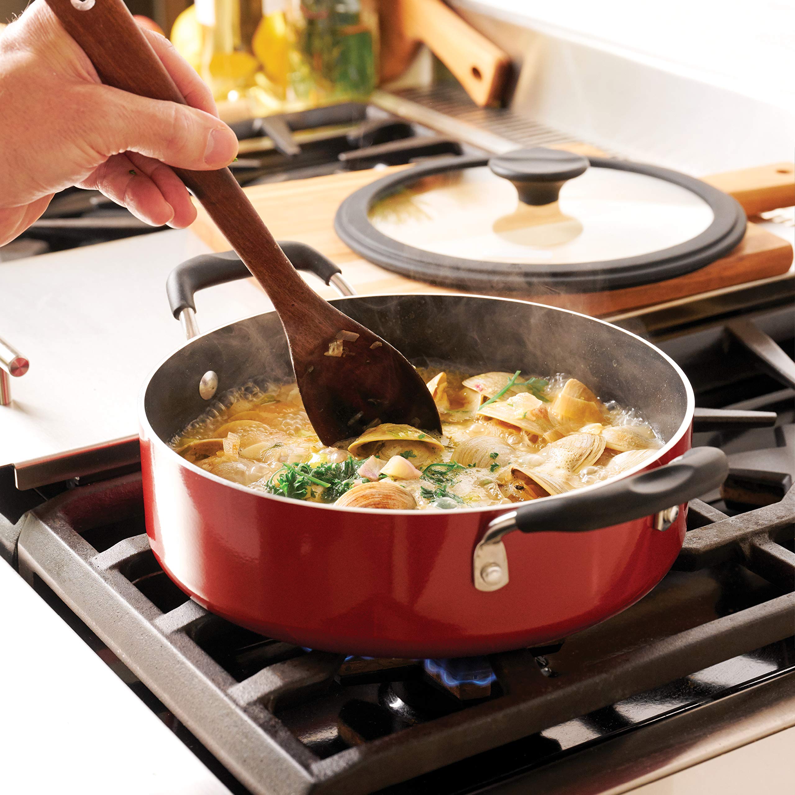Tramontina Aluminum Non Stick 11-Piece Nesting Pots and Pans Set with Lids - Red, Kitchen Nonstick Cookware Set, Dishwasher and Oven Safe
