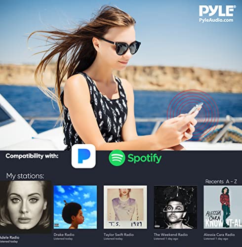 Pyle Bluetooth Marine Receiver Stereo - 12v Single DIN Style Boat In dash Radio Receiver System with Digital LCD, RCA, MP3, USB, SD, AM FM Radio - Remote Control, Wiring Harness - PLRMR23BTW (White)