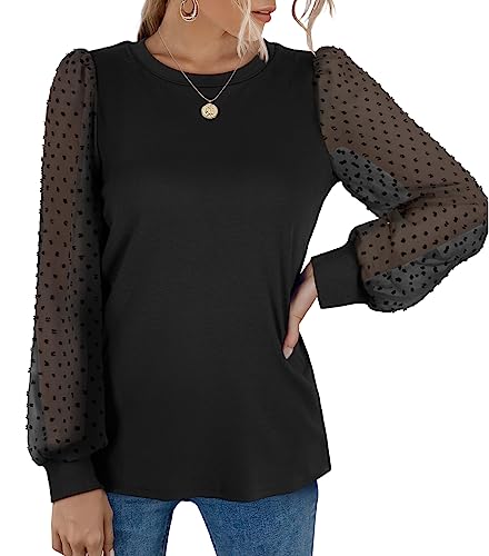 WIHOLL Black Fall Clothes for Women 2023 Loose Fits Long Sleeve Tunic Tops Dressy Casual S