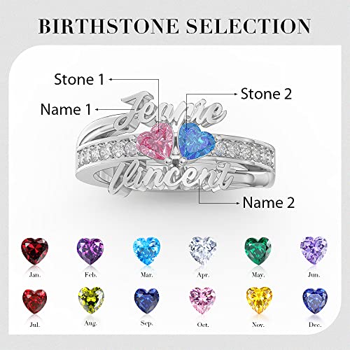 Custom Made 3D Names Ring for Women, Personalized 2 Birthstones Mother Ring 925 Sterling Silver Promise Rings for Her (9)
