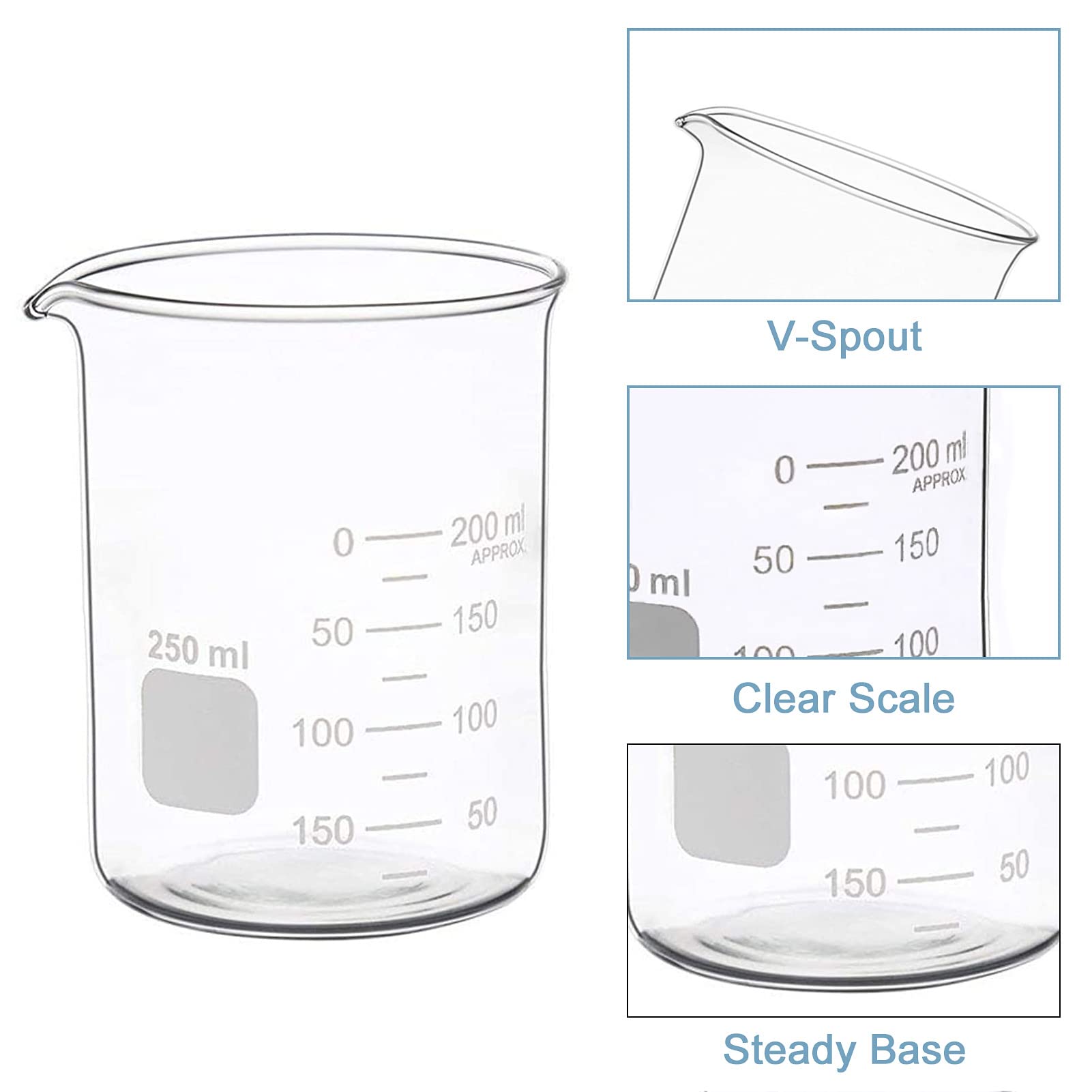 Thick Glass Graduated Measuring Cylinder Set 5ml 10ml 50ml 100ml Glass Measuring Beaker Set 50ml 100ml 250ml with 2 Glass Stirring Rods 12’’ Long 1/4’’ Diameter and 2 Brushes