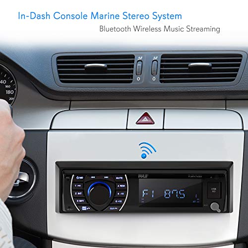 Pyle Marine Head Unit Receiver Speaker Kit - In-Dash LCD Digital Stereo Built-in Bluetooth & Microphone w/ AM FM Radio System 6.5ββ Waterproof Speakers (4) MP3/SD Readers & Remote Control -PLMRKT48BK