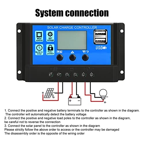 DOACT Solar Panel Charge Controller, 12V 24V Automatic Identification Overload Protection LCD Display Solar Charge Controller for Phone (30A 12V/24V)