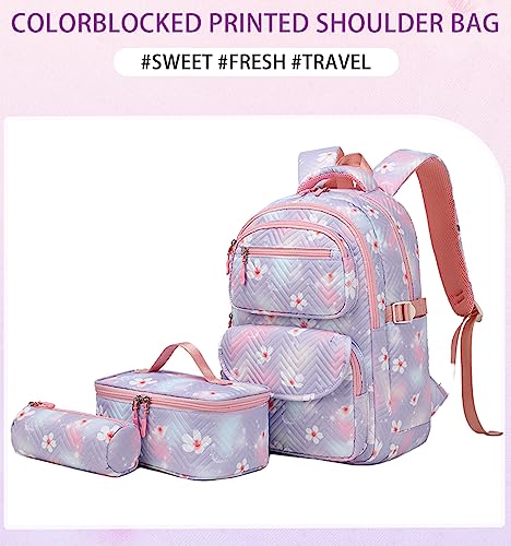 Daisy Print Backpacks for Girls 3pcs Bookbag with Lunch Bag Primary Junior High University School Bag,Pencil Bag Outdoor Daypack