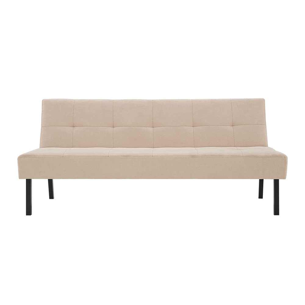 Panana Convertible Sofa Bed, Small Couch Sleeper Linen Upholstered Home Recliner Reclinening Daybed Guest Bed Couch for Living Room Apartment Dorm Bonus Room (Without Drinks Holder, Beige)