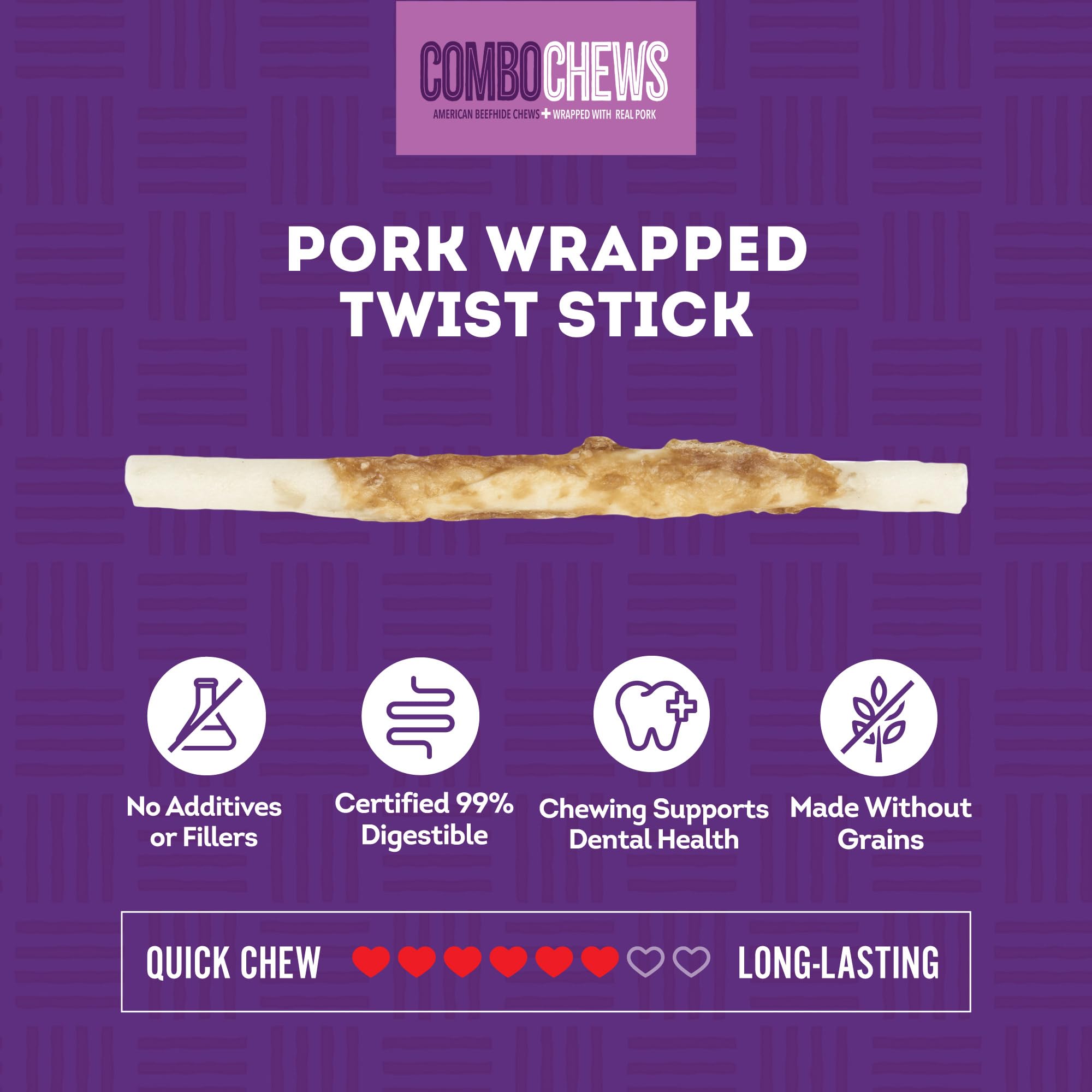 Treatly Combo Chews Beefhide Twist Sticks 5" w/Pork Meat Wrap Dog Chew Treats - 20 Count/1 Pack