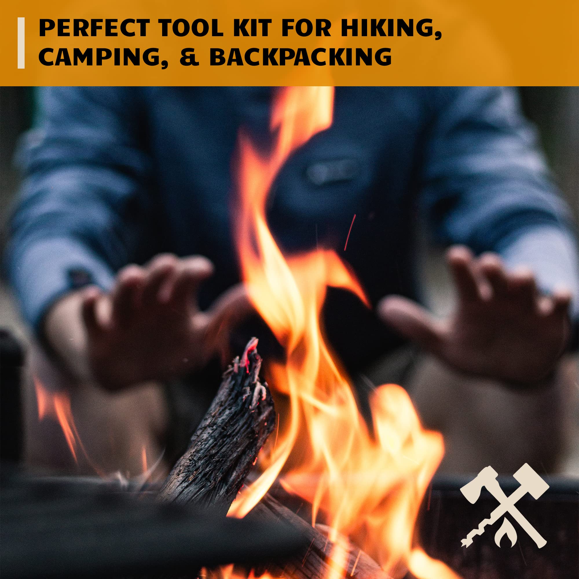 Ferro Rod Fire Starter Survival Tool | Flint and Steel w/ 4PK Jumbo Tinder Rope Fire Starters for Campfires Hiking Backpacking | Waterproof Magnesium Farrow Rod Tools