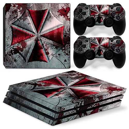 ZOOMHITSKINS PS4 Pro Console and Controller Skins, War Umbrella Red Black Silver Grey Metal Stain Water Blood, High Quality, Durable, Bubble-free, 1 Console Skin 2 Controller Skins, Made in USA