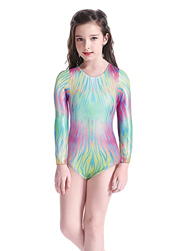 EQSJIU long sleeve leotards for toddler girls gymnastics 2t 3t 18-24 months green pink zebra gradient colors sleeved bodysuits