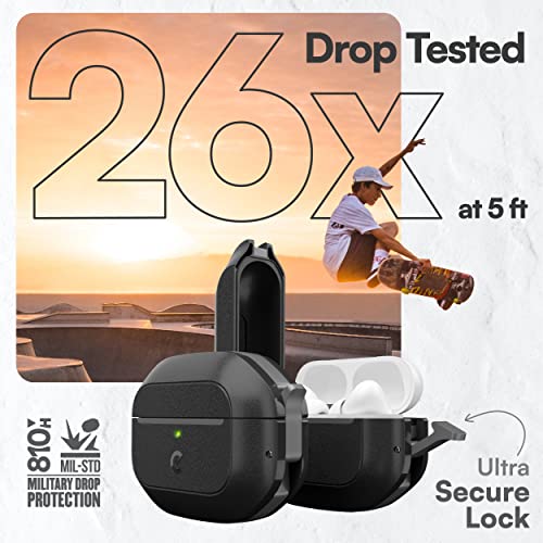 KeyBudz for AirPods Pro Case with Lock - Fully Waterproof AirPods Pro 2nd Generation Case Cover with Keychain, Rugged Tough Protection, Hard Shell and Carabiner for USB-C/Lightning Case (Carbon Black)